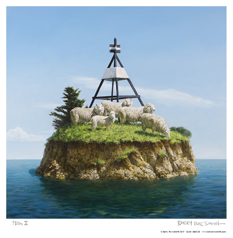 Trig II - Island sheep print by NZ artist Barry Ross Smith for sale