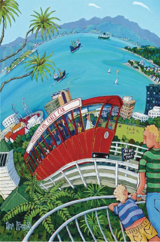 Day out in Wellington - Print of Wellington harbour & cable car by NZ ...