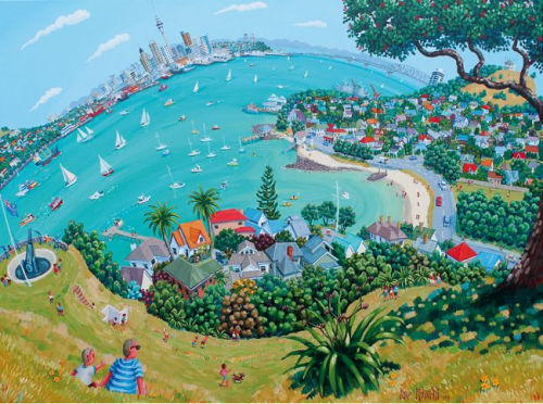 Print for sale of Auckland City and Harbour from Devonport by NZ artist ...