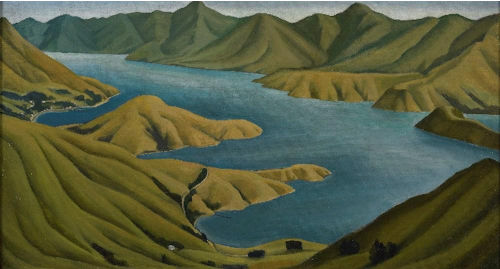 Buy prints of Doris Lusk’s painting “Akaroa Harbour, Banks Peninsula ...