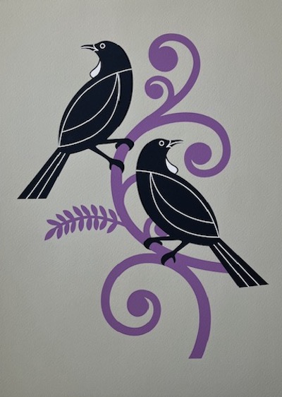 Two Tui Purple - Limited Edition Print for sale by NZ artist Bill ...