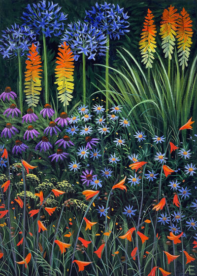 Red Hot Pokers Canvas - Print for sale by NZ artist Anna Evans