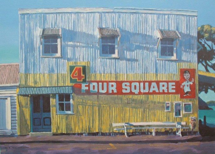 Four Square Store at Sunrise by Bill MacCormick: New Zealand Fine Prints