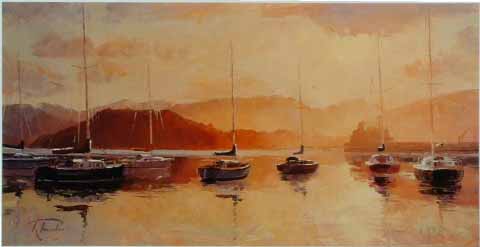 Dusk Yachts at Eastbourne by Richard Ponder: New Zealand Fine Prints