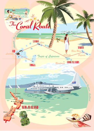 Fly TEAL's Coral Route Poster Rosie Louise and Terry Moyle: New Zealand ...