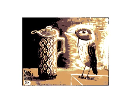 Fane Flaws Jug and bird (brown) Print | NZ Fine Prints