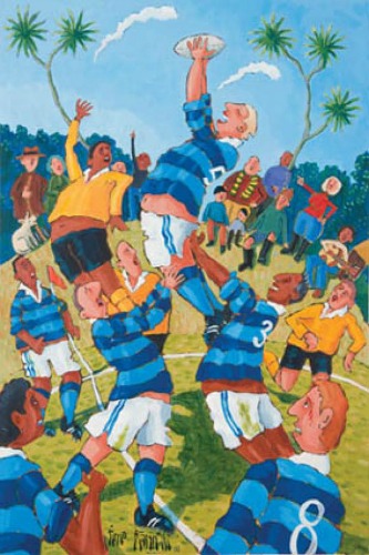 Rugby Art Print for Sale Online by NZ Artist Timo Rannali “Lineout Dance”