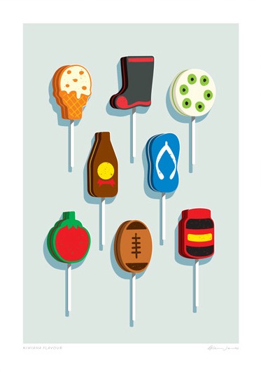 Kiwiana Flavour Art Print - Kiwiana Icons as lollipops by Glenn Jones