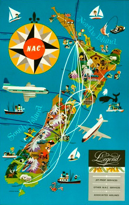 NAC Fun Flight Route Map of NZ - Buy Prints Online