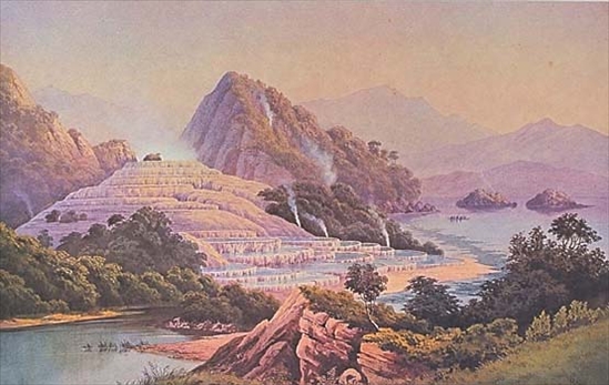 Te Tarata (The White Terrace) - Print by John Barr Hoyte For Sale Online