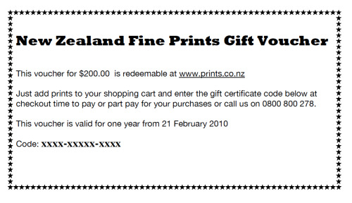 Postal Gift Voucher: New Zealand Fine Prints